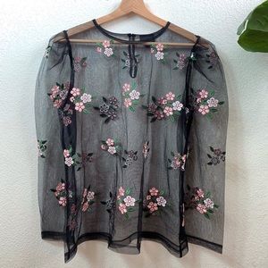 Tops | Mesh Floral Embroidered Top | Poshmark